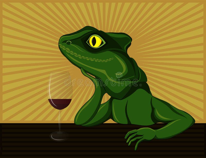 Lizard Dreaming and Drinking Red Wine. Pop Art Illustration. Smiles ...