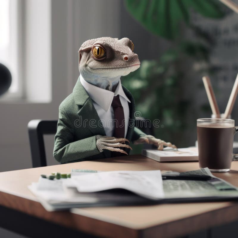 A Lizard Dressed in a Suit Sitting at a Desk. AI Generative Image ...