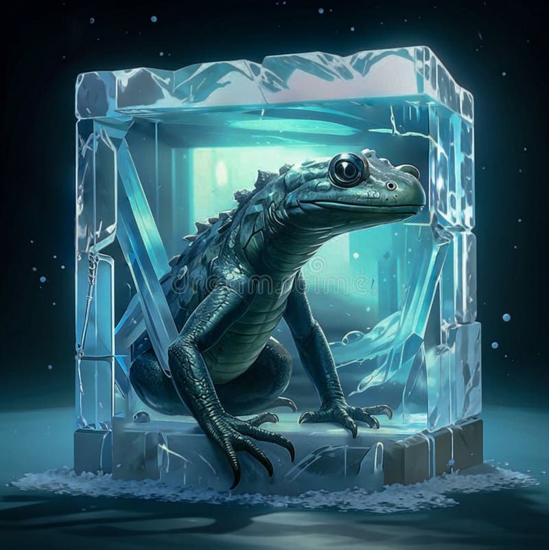 Lizard Sitting in Ice Cube. Creative. Stock Photo - Image of frozen ...