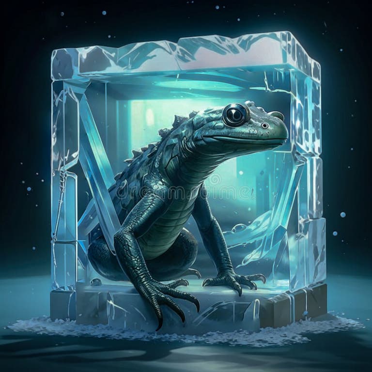 Lizard Sitting in Ice Cube. Creative. Stock Photo - Image of frozen ...