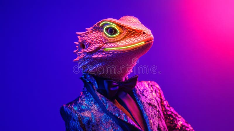 Lizard in a Glitter Jacket Under Neon Lights Stock Photo - Image of ...