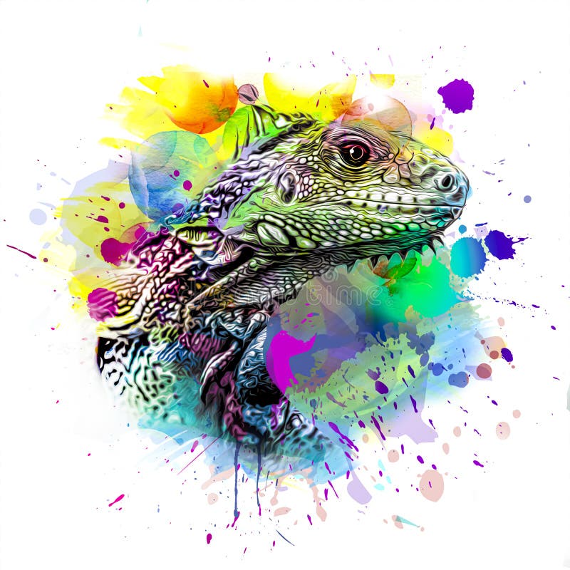 Lizard Head with Creative Abstract Elements on White Background Stock ...