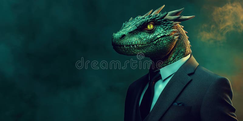 Lizard Humanoid in Formal Suit with Dramatic Lighting and Smoky ...