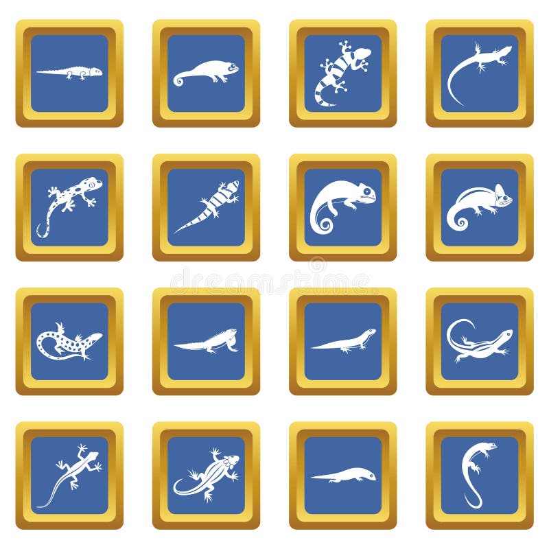 Lizard icons set blue stock vector. Illustration of climb - 98008010