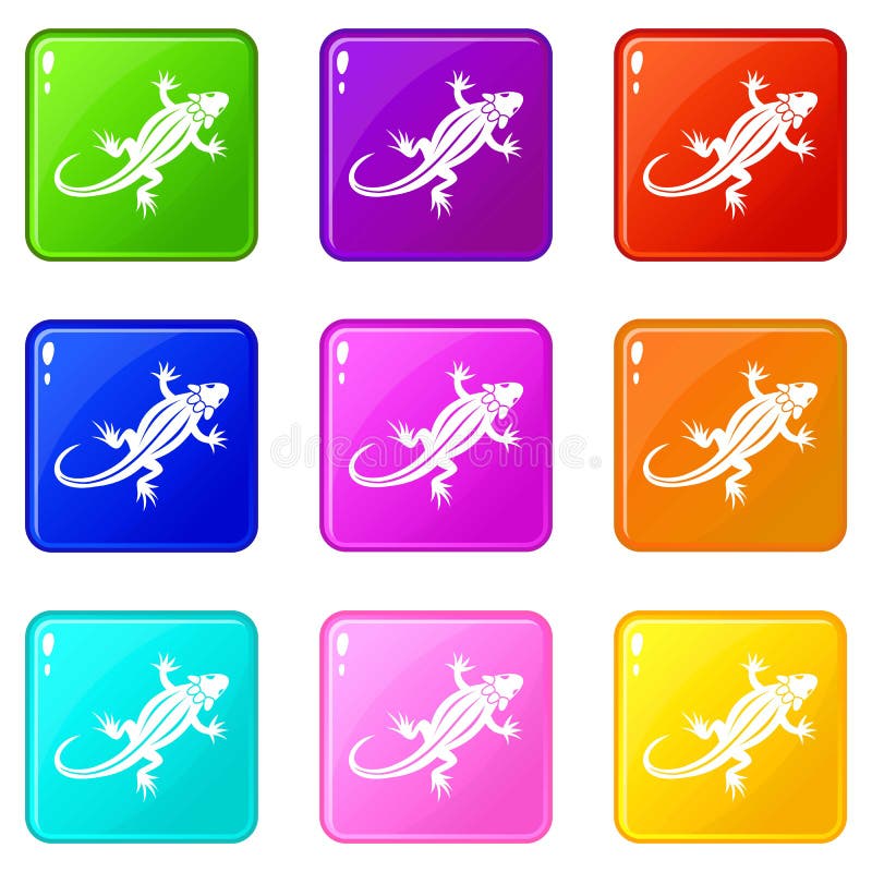 Lizard icons 9 set stock vector. Illustration of collection - 96091319