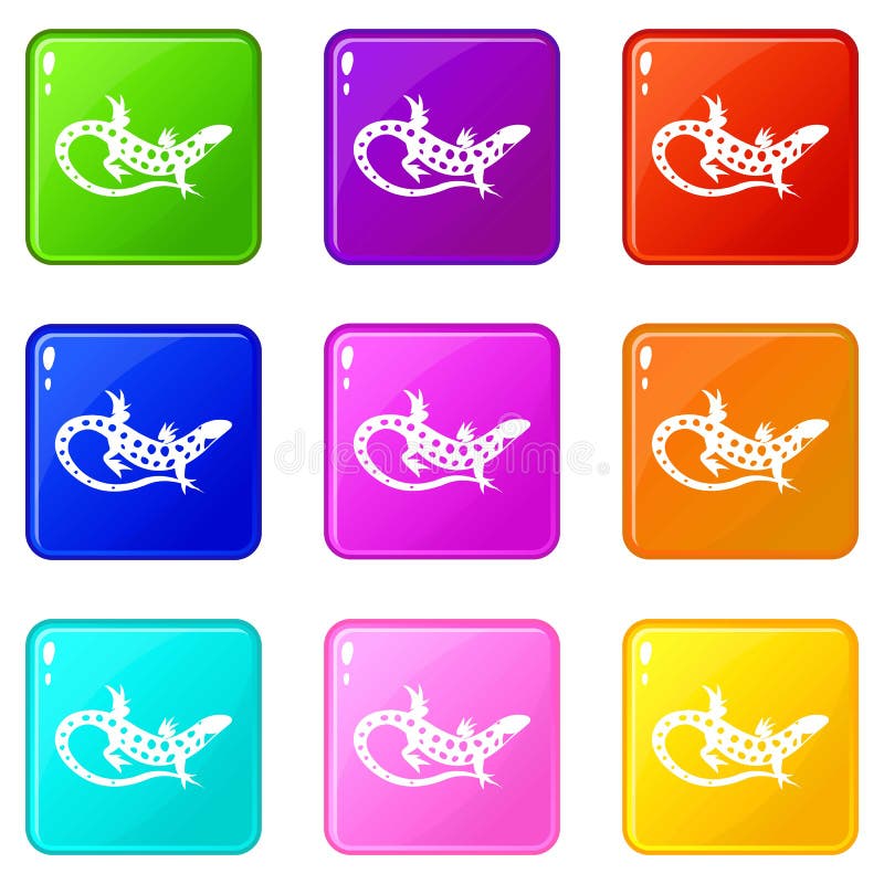 Lizard icons 9 set stock vector. Illustration of exotic - 96091337