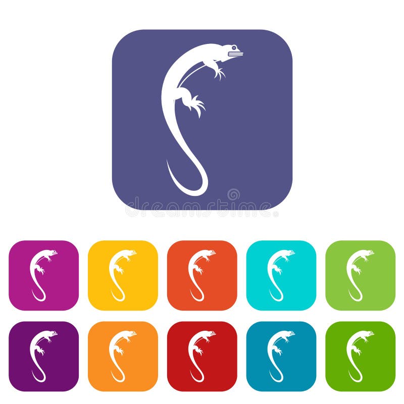 Lizard icons set stock vector. Illustration of flat, predator - 96296643