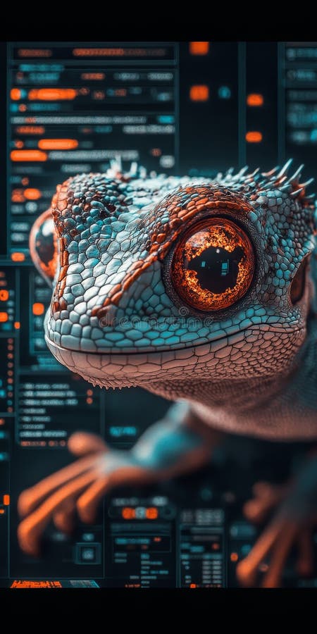 Lizard on Keyboard Reptile Immersed in a World of Programming Code and ...