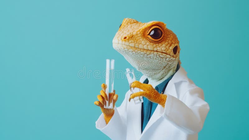 Lizard in Lab Coat Holding Test Tubes Stock Illustration - Illustration ...