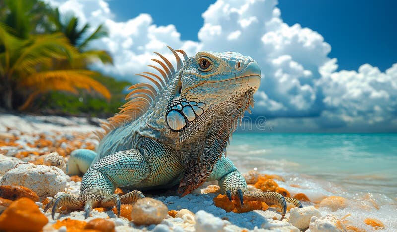 A Lizard is Laying on the Beach, Looking Out at the Ocean Stock Image ...