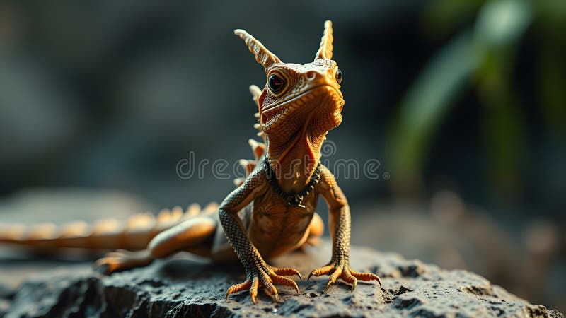 A Lizard with a Long Tail and Horns on Its Head Stock Illustration ...