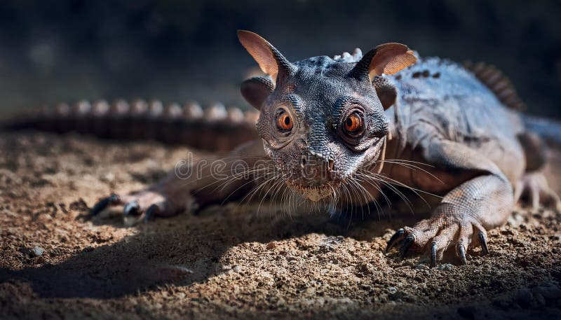 A Lizard with a Long Tail and a Long Snout is Laying on the Ground ...