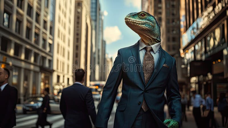 Lizard Man in Suit Walking City Street Stock Illustration ...