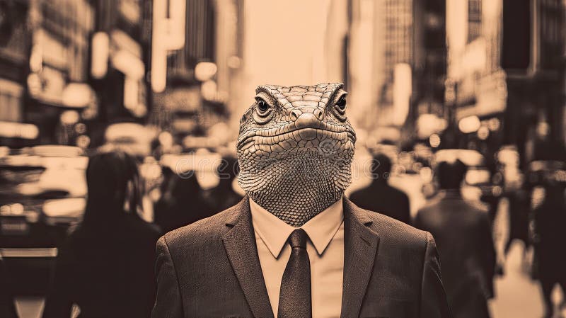 Lizard Man in Suit Walking City Street Stock Illustration ...