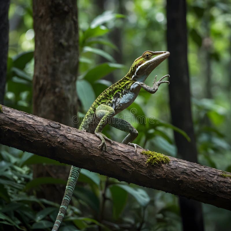 Lizard Mid-Leap in Dense Forest Stock Illustration - Illustration of ...