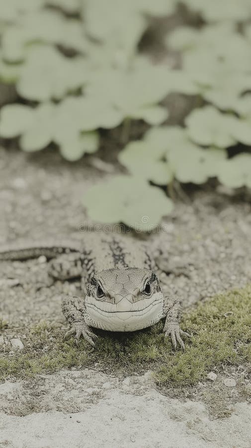 Lizard on Mossy Ground with Intense Stare Forward Stock Illustration ...