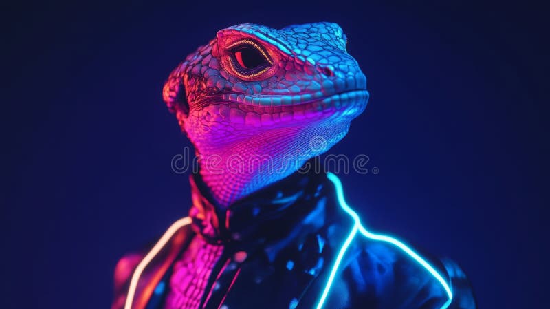 Lizard with Neon Lights in Futuristic Attire Stock Photo - Image of ...
