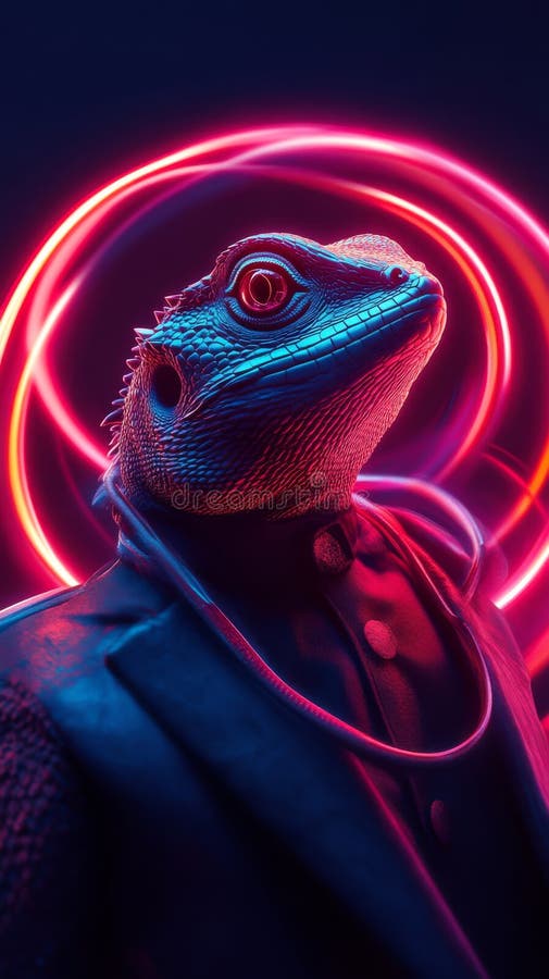 Lizard in Neon Lights with Futuristic Vibe Stock Photo - Image of night ...