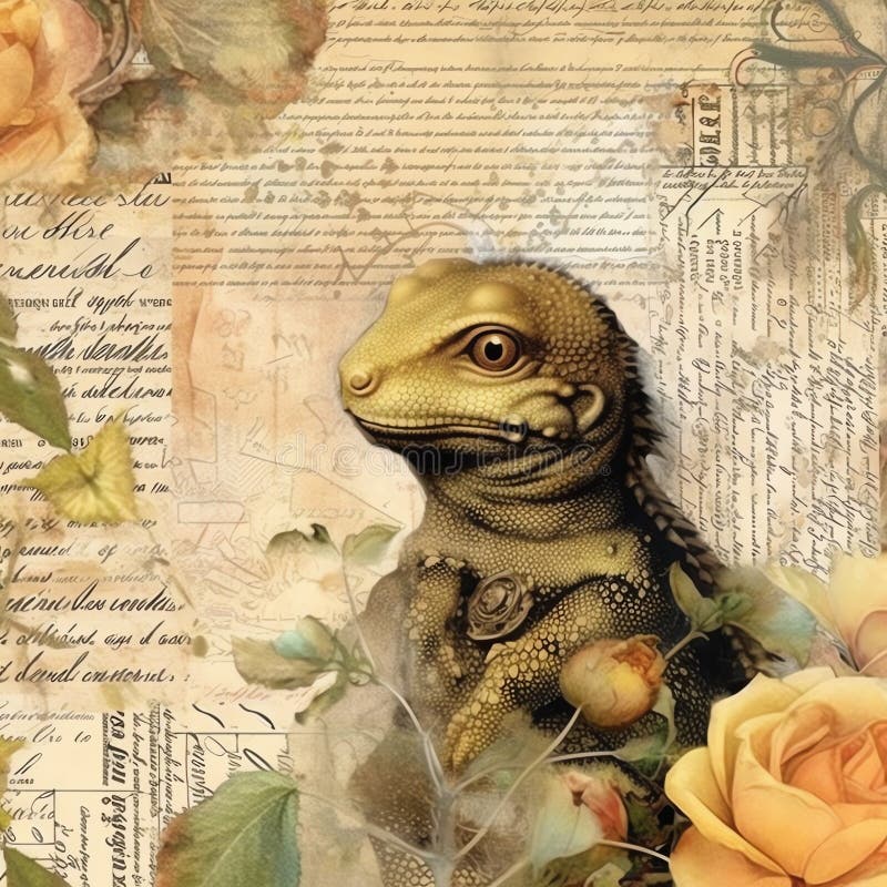 Lizard Old Paper, Vintage Digital Paper Stock Illustration ...
