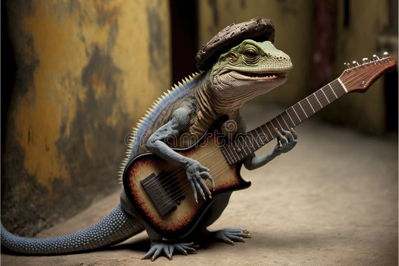 A lizard Playing a Guitar stock illustration. Illustration of playing ...