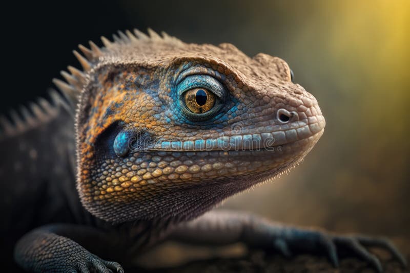 Lizard Portrait on Dark Background. AI Generative Stock Illustration ...