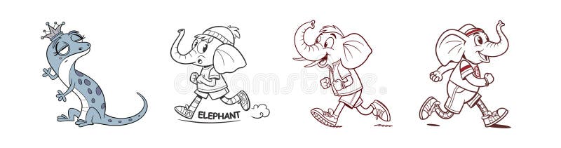 Lizard Princess and Running Elephants Cartoon Vector Stock Vector ...