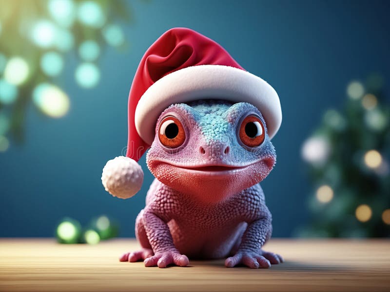 Lizard in a Santa Hat, Merry Christmas Card. Stock Illustration ...