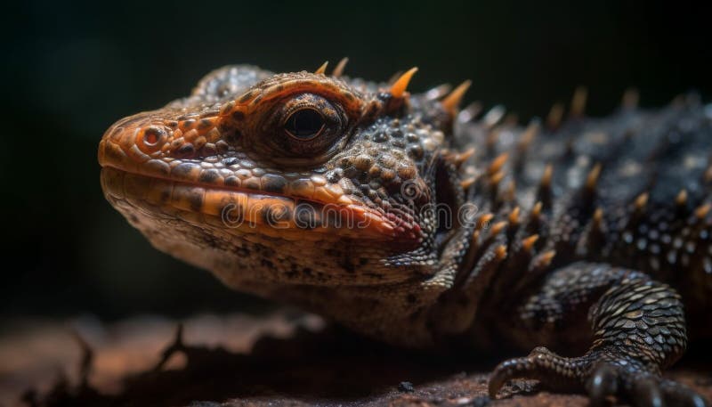 Lizard Scales Patterned in Multi Colored Hues Crawl on Forest Branch ...