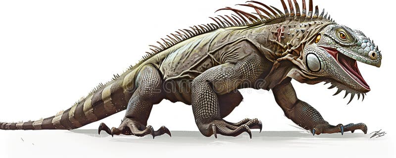 Lizard with Sharp Teeth and Sharp Claws Walking on a White Surface ...