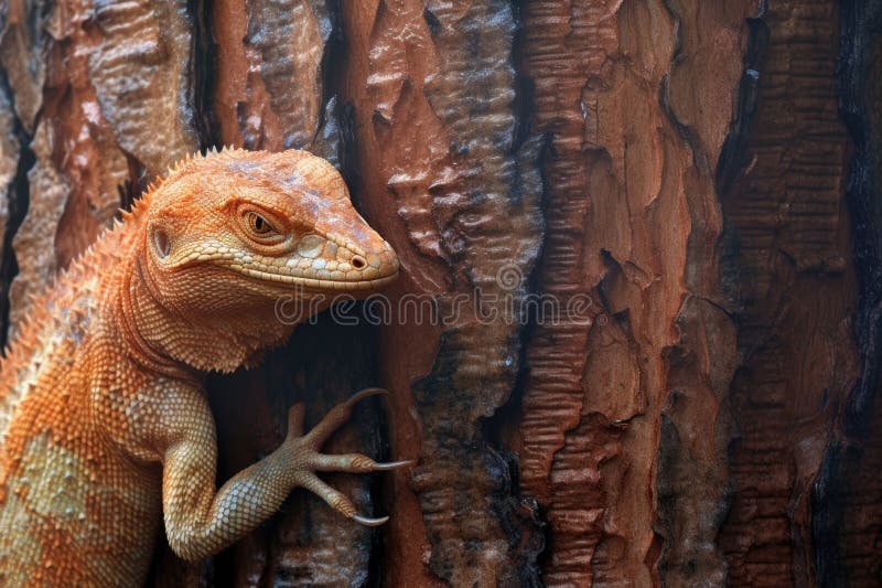 Lizard Shedding Skin Near a Water Source, Reflection Visible Stock ...
