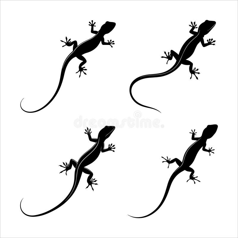 Lizard Silhouettes in Black Color Bold Simple and Cleaner Vector Stock ...