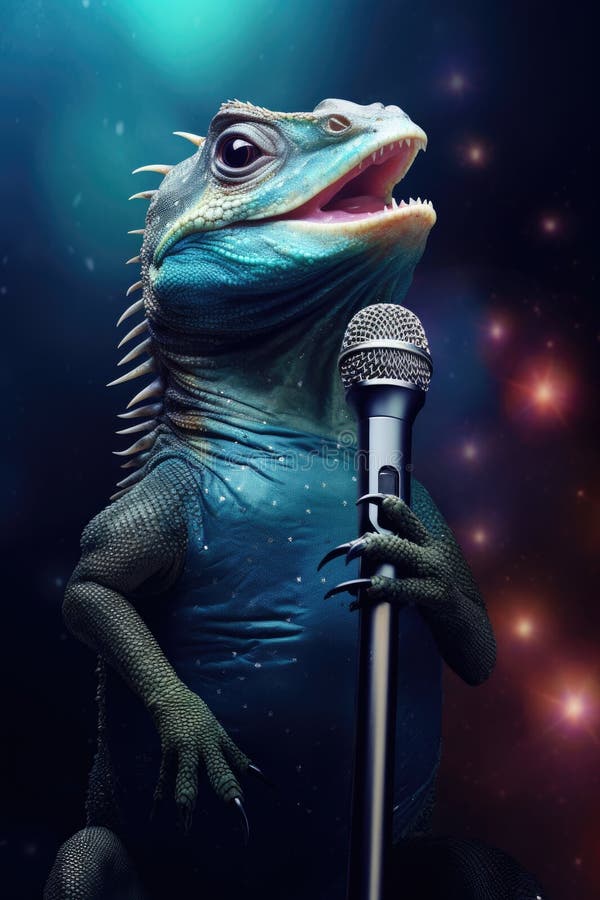 A Lizard Singer Dressed in a Suit and Tie Singing into a Microphone ...