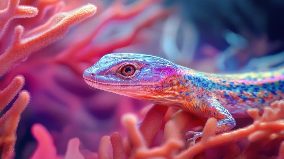 A Lizard is Sitting on a Coral Reef Stock Illustration - Illustration ...