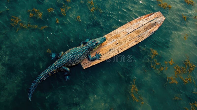 A Lizard is Sitting on a Surfboard in the Water Stock Illustration ...