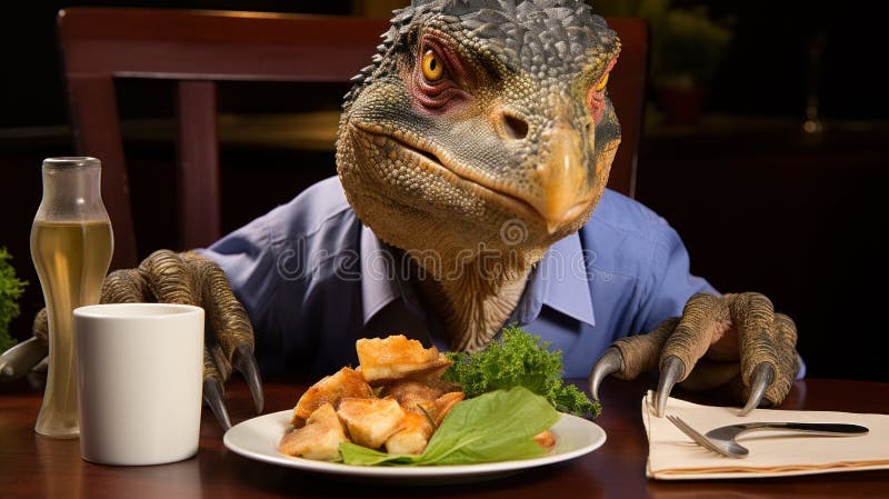 A Lizard Sitting at a Table with a Plate of Food. Generative AI Image ...