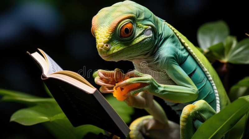 A Lizard Sitting on Top of a Book. Generative AI Image. Stock ...