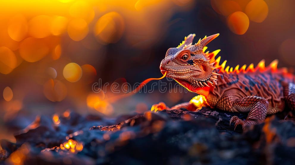 A Lizard Sitting on Top of a Rock with a Fire in Its Mouth Stock Photo ...
