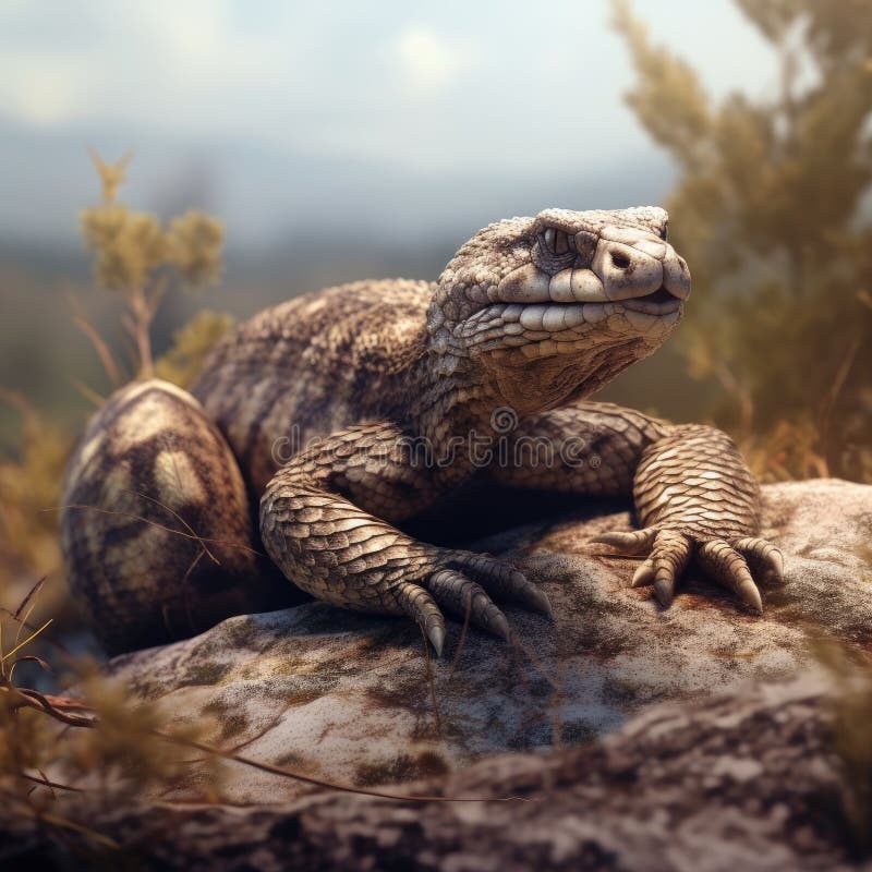 Lizard is Sitting on Top of Rock Stock Illustration - Illustration of ...