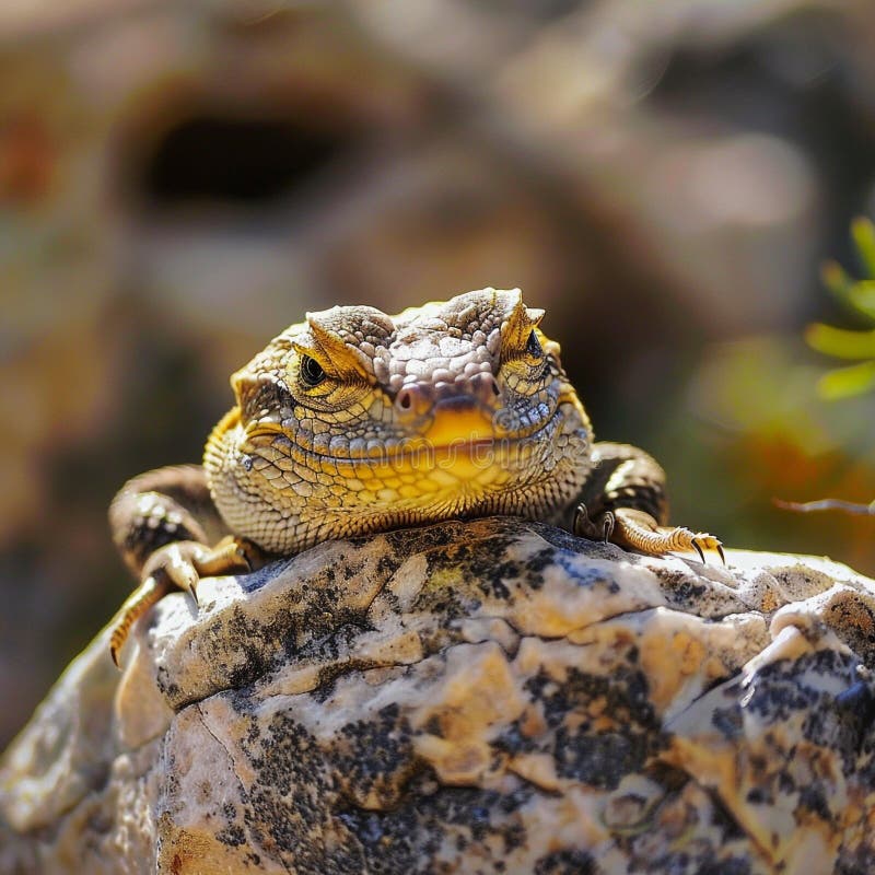 Lizard Sunning on a Rock with a Smiley Face Stock Illustration ...