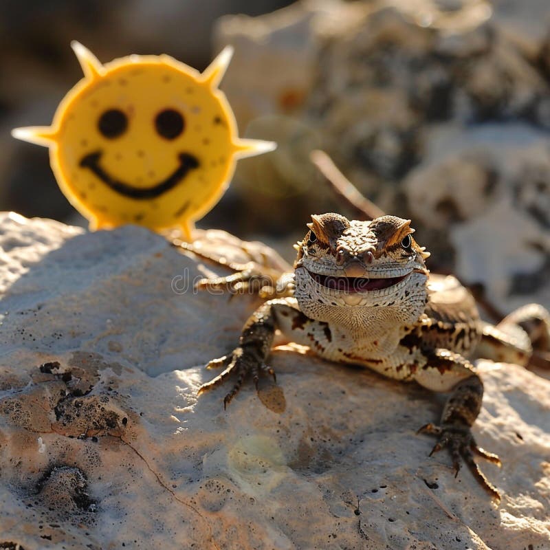 Lizard Sunning on a Rock with a Smiley Face Stock Illustration ...