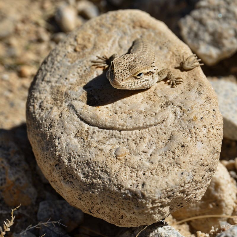 Lizard Sunning on a Rock with a Smiley Face Stock Illustration ...