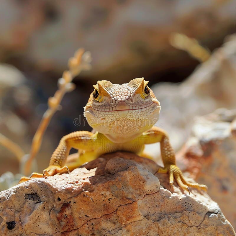 Lizard Sunning on a Rock with a Smiley Face Stock Illustration ...