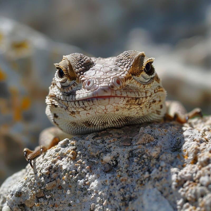 Lizard Sunning on a Rock with a Smiley Face Stock Illustration ...