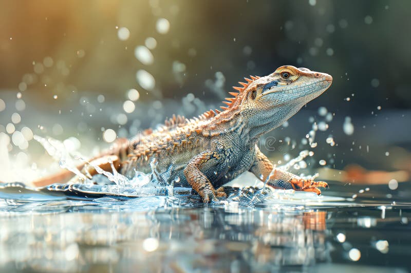 Lizard is Swimming in a Body of Water Stock Photo - Image of green ...
