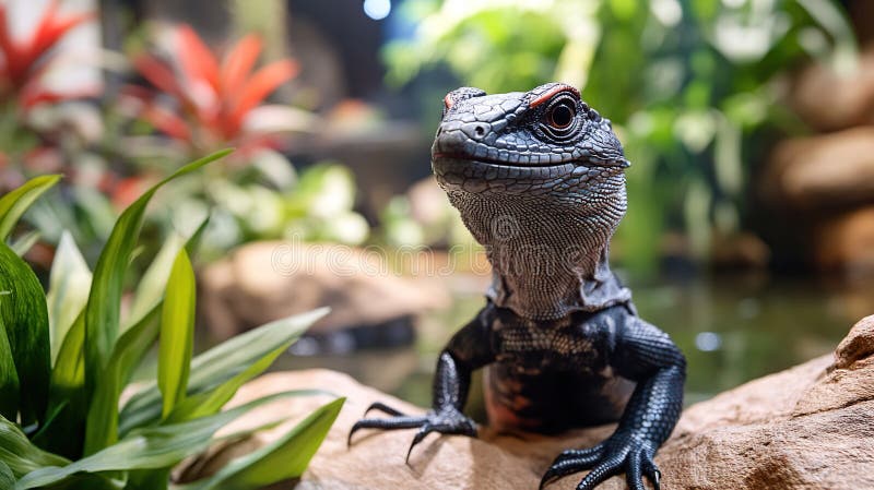 Lizard in a terrarium stock image. Image of animals - 370695197