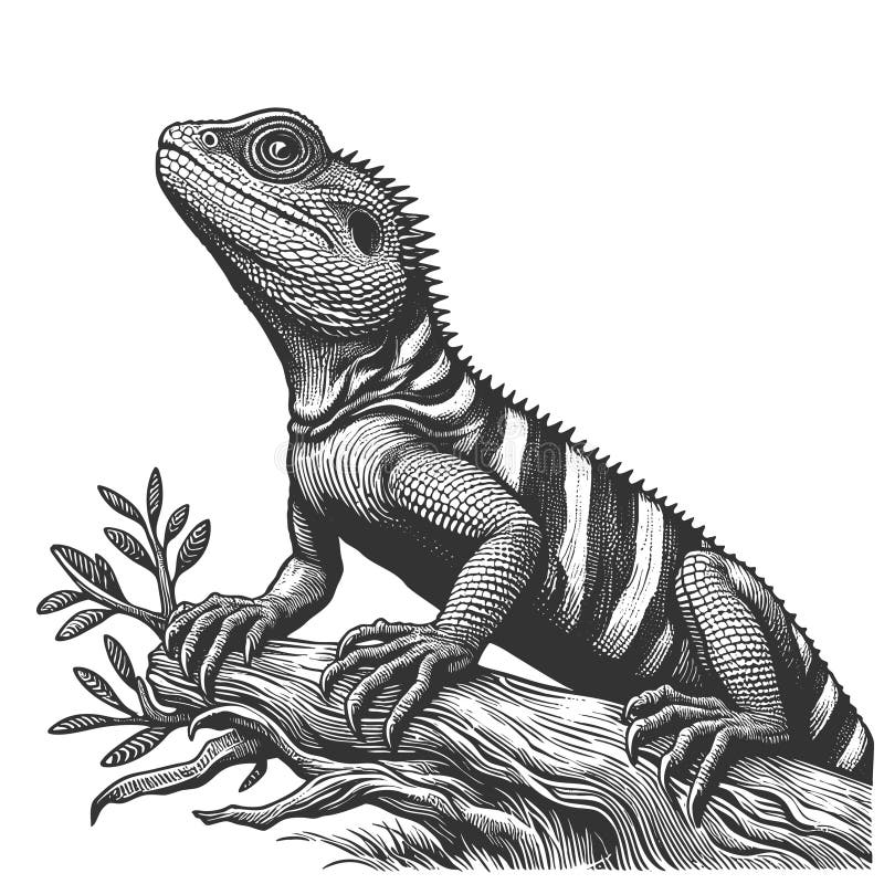 Lizard on Tree Branch Vector Illustration Stock Vector - Illustration ...