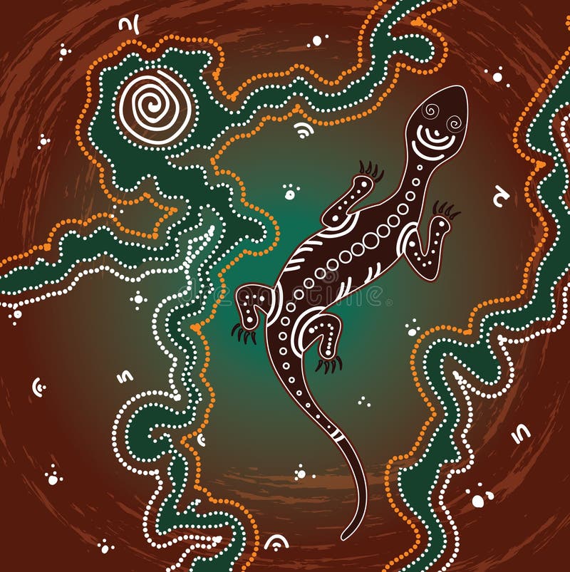 Lizard Vector, Aboriginal Art Background with Lizard, Landscape ...
