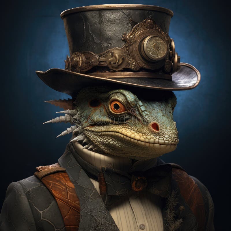 Lizard in a Victorian Suit Showcases Steampunk Elegance in a Mysterious ...