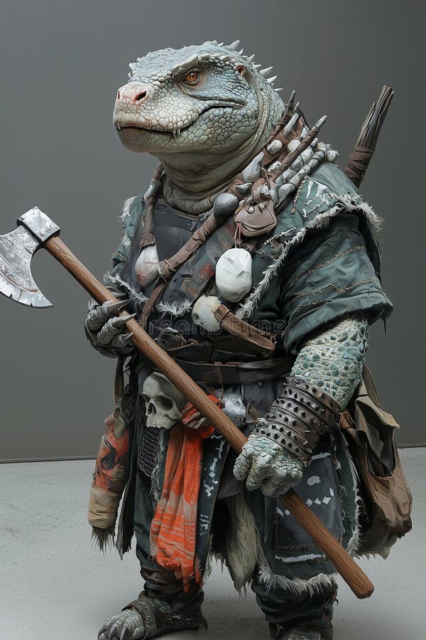 Lizard Warrior in Battle Armor Wielding an Axe Stock Illustration ...