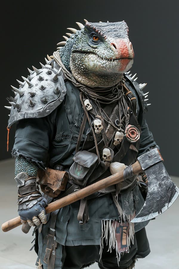 Lizard Warrior in Battle Armor Wielding an Axe Stock Illustration ...